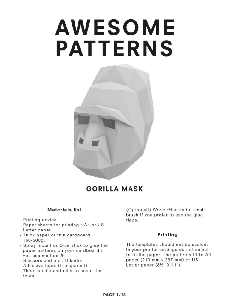 DIY Gorilla Mask Craft Template | PDF | Adhesive | Conservation And ...