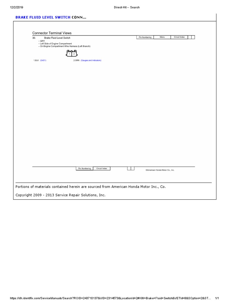 Brake Fluid Level Switch: CONN.. | PDF | Technology & Engineering ...