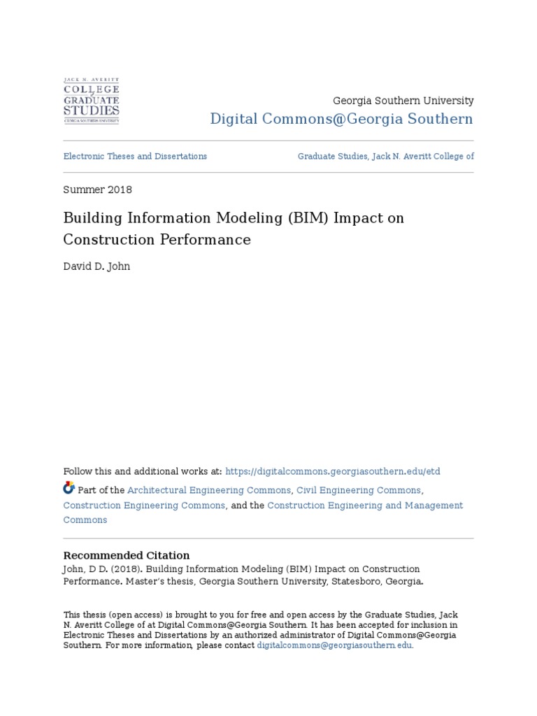 Building Information Modeling (BIM) Impact On Construction Perfor PDF ...