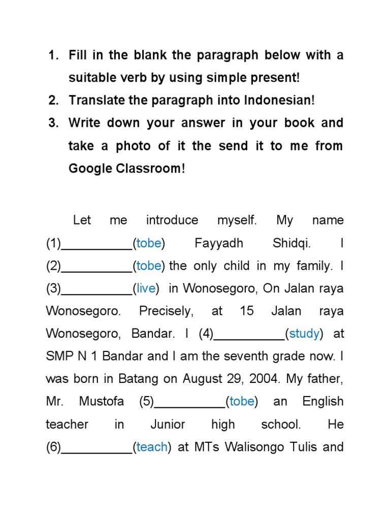 Simple Present Task - Paragraph