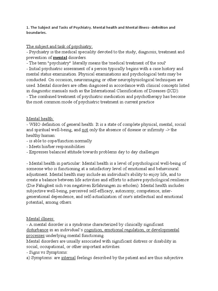 The Subject and Tasks of Psychiatry. Mental Health and Mental Illness ...