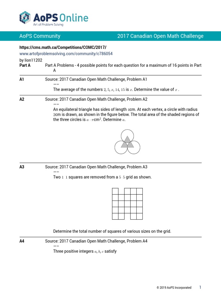 Aops Community 2017 Canadian Open Math Challenge | PDF | Area | Geometry