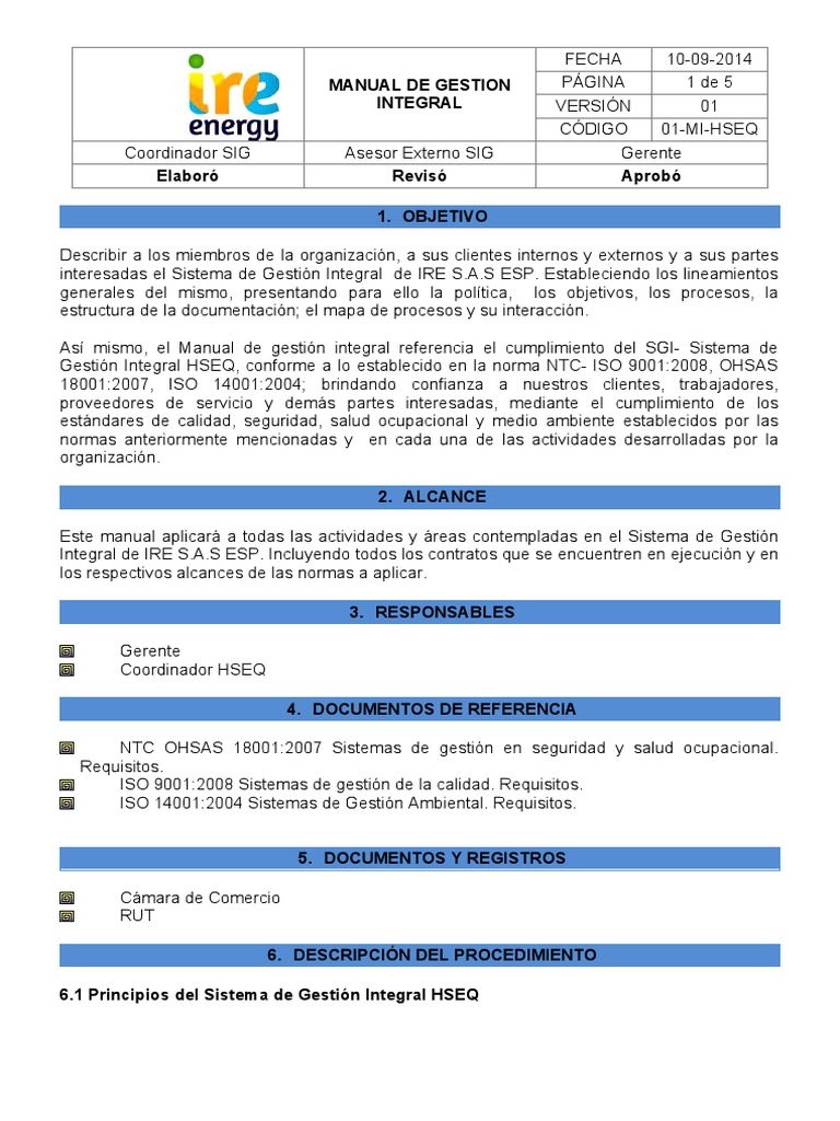 01 Mi Hseq Manual De Gestion Integral Pdf Calidad Comercial