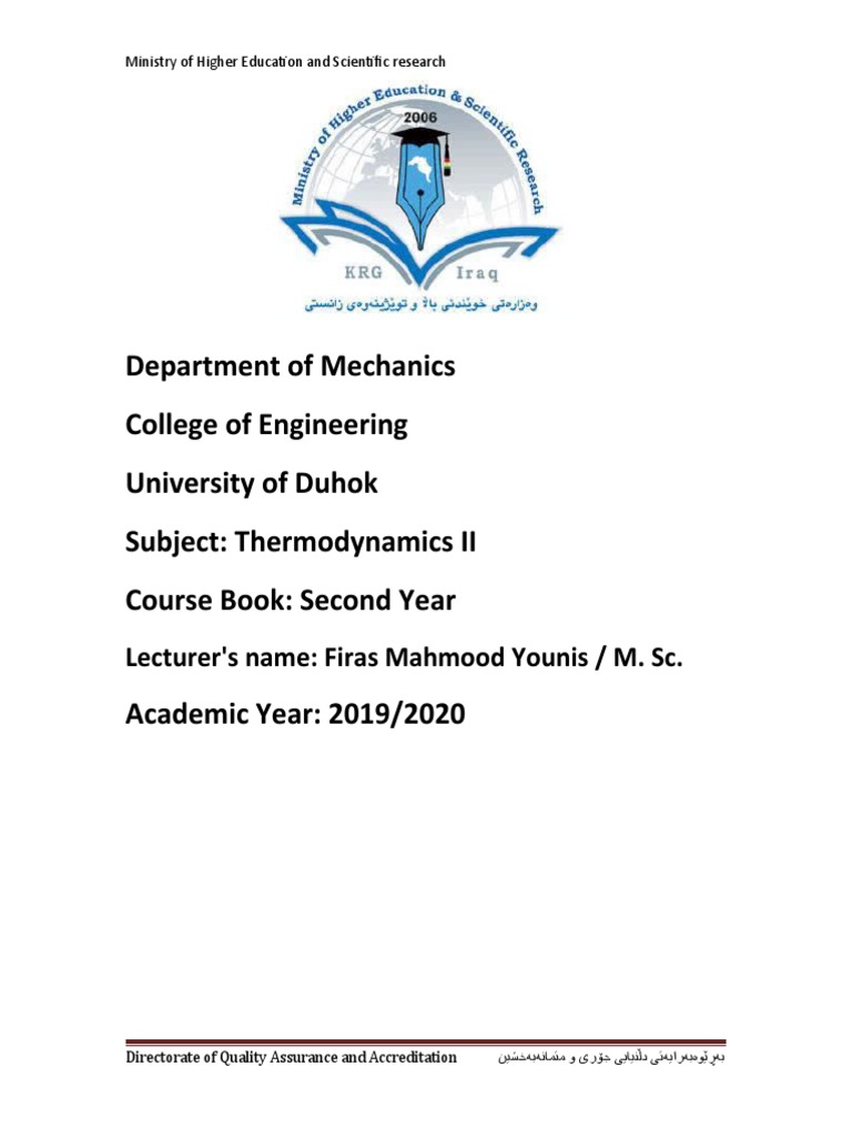 Department of Mechanics College of Engineering University of Duhok ...