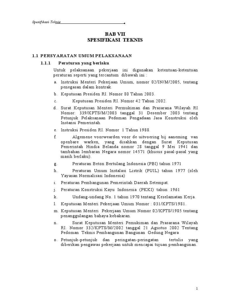 Bab Vi Baru Spesifikasi Teknis | PDF | Teknologi & Rekayasa | Griya & Taman