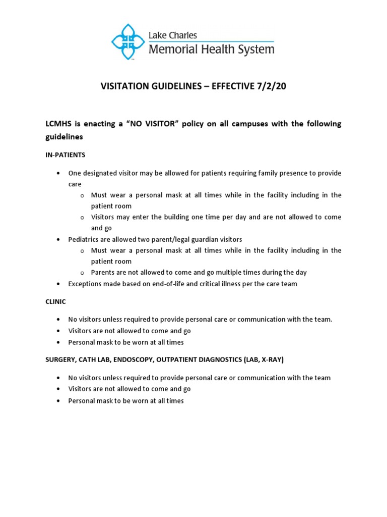 Visitation Guidelines 7.2.2020 | PDF