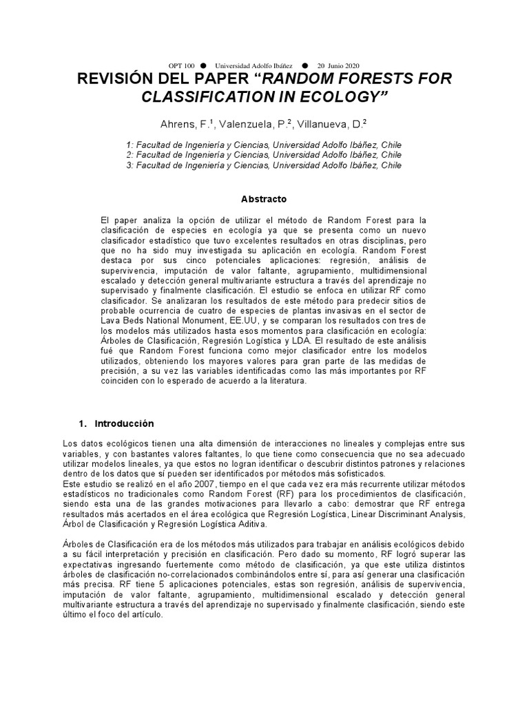 Paper Review "Random Forests For Classification in Ecology" | PDF ...