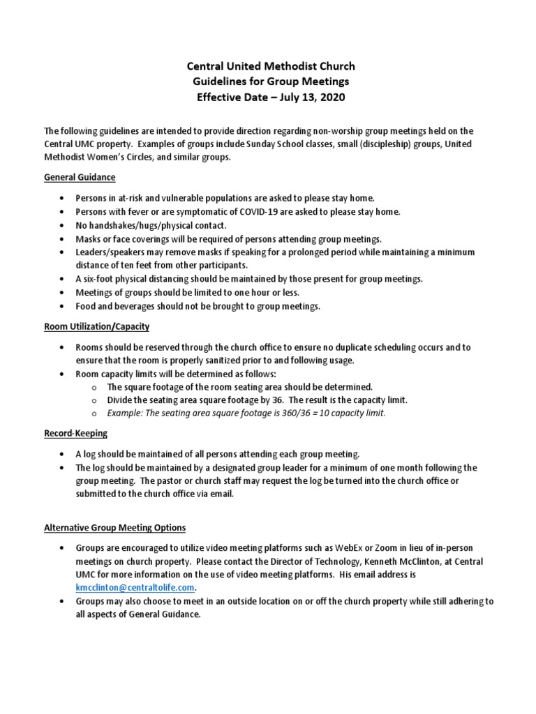 Central Umc Group Meeting Guidelines Pdf United Methodist Church