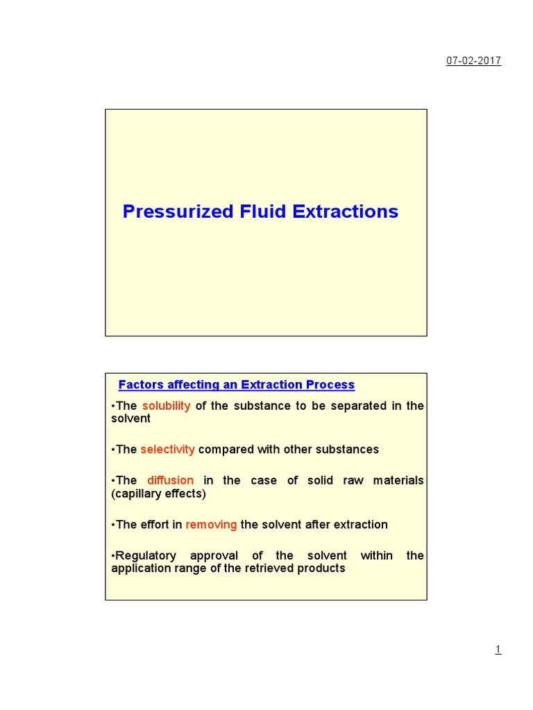 Pressurized Fluid Extractions: Factors Affecting An Extraction Process ...