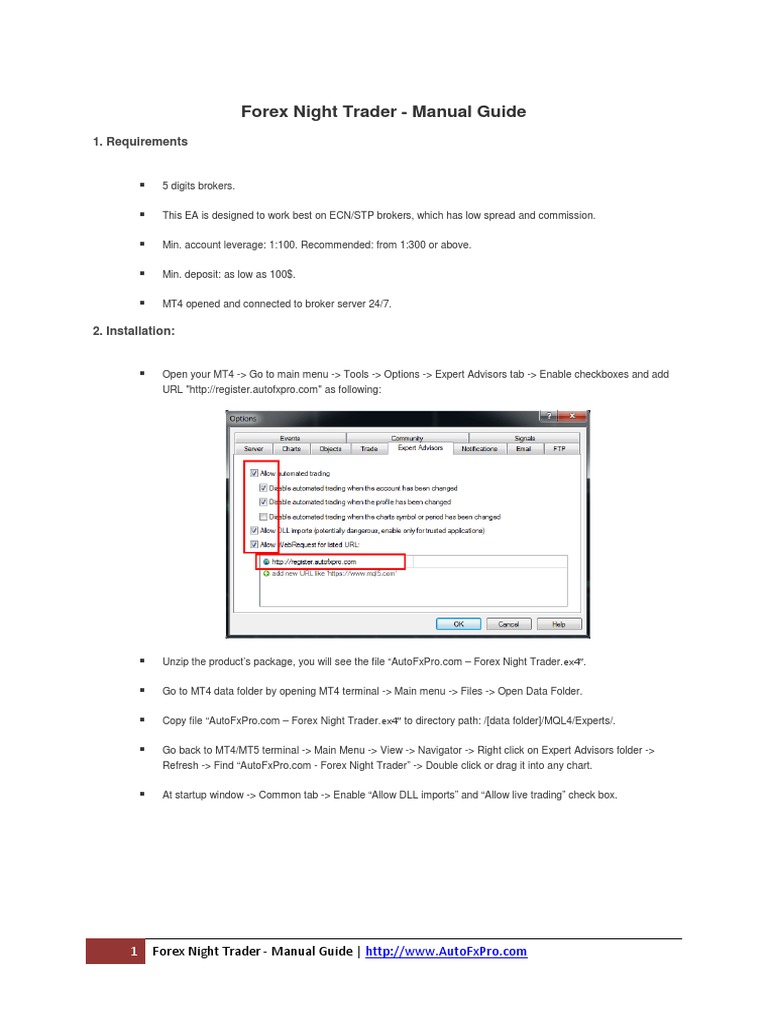 Forex Night Trader Manual Guide - EA for Low Spread Night Trading | PDF ...