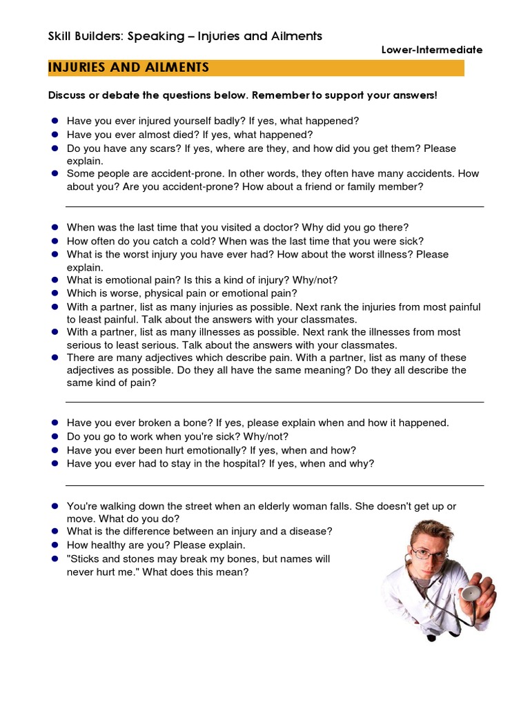 Skill Builders: Speaking - Injuries and Ailments | PDF