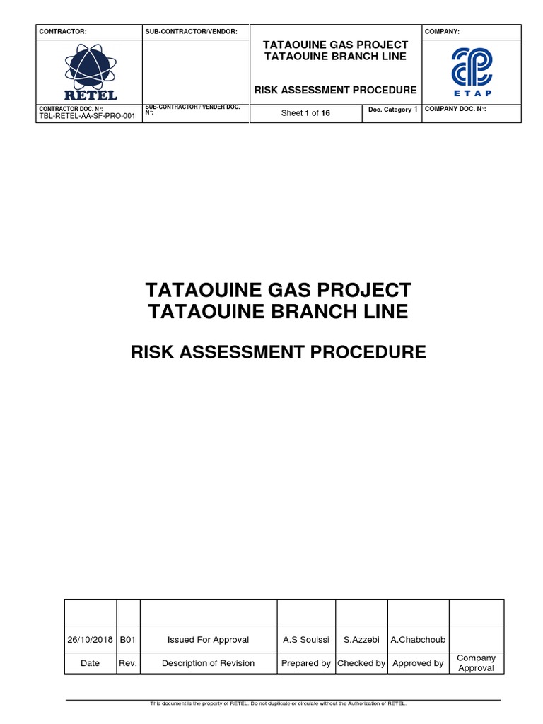 Tataouine Gas Project Tataouine Branch Line: Risk Assessment Procedure ...