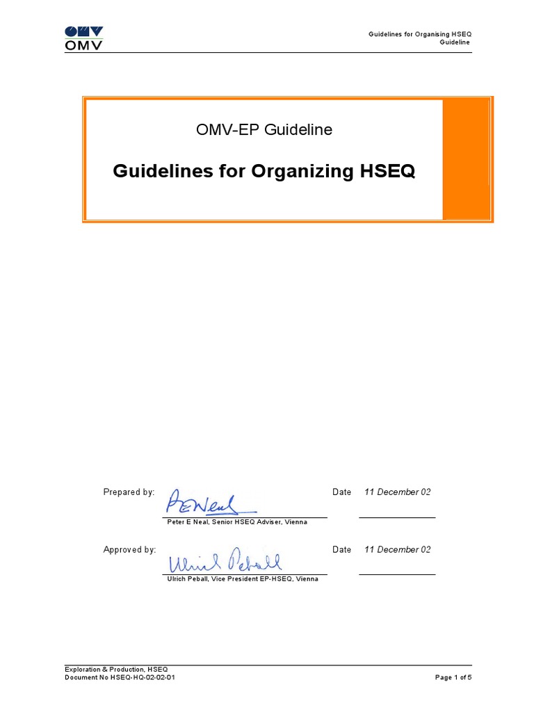 Guidelines For Organizing HSEQ: OMV-EP Guideline | PDF | Competence ...
