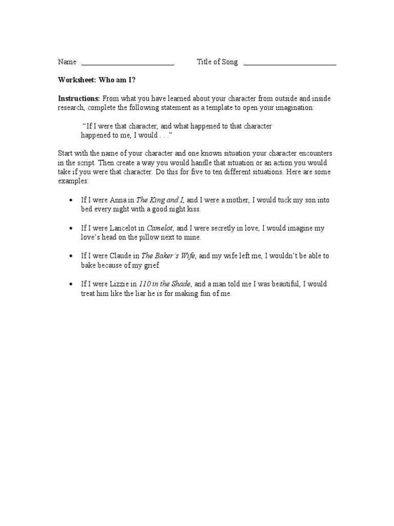 Worksheet: Who Am I? Instructions: From What You Have Learned About ...