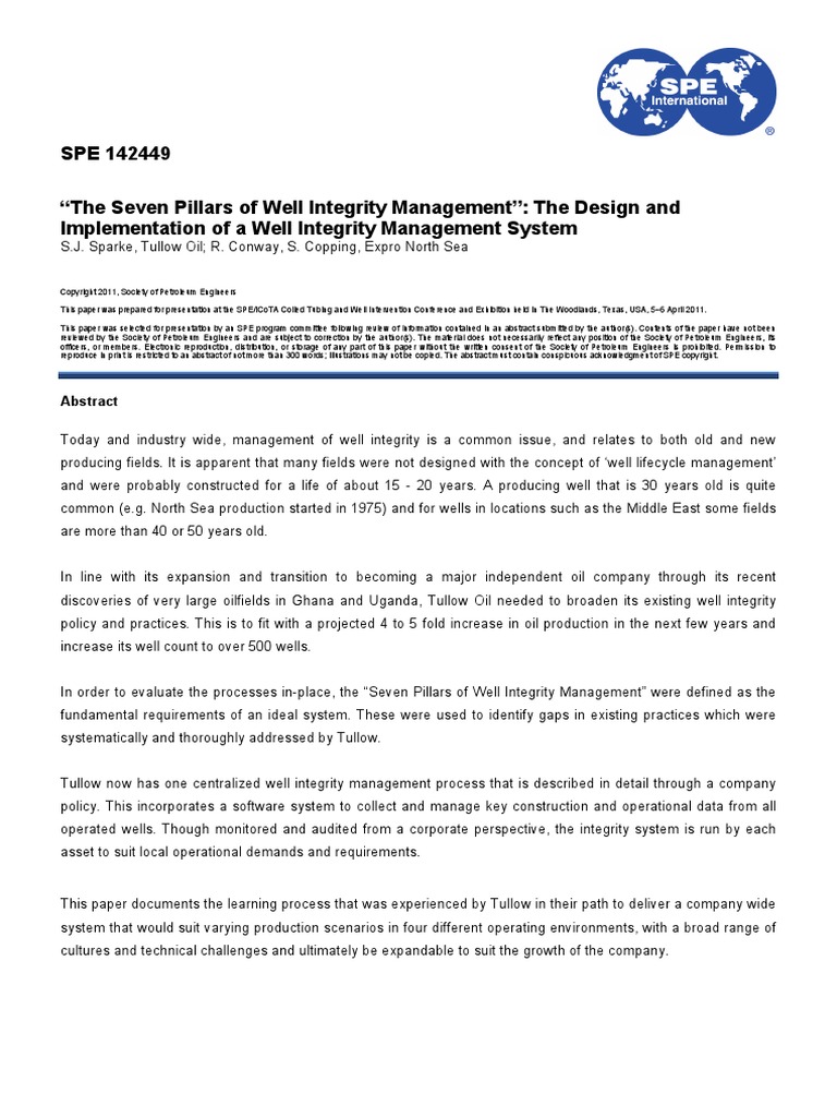 SPE-142449-MS - The Seven Pillars of Well Integrity Management | PDF ...