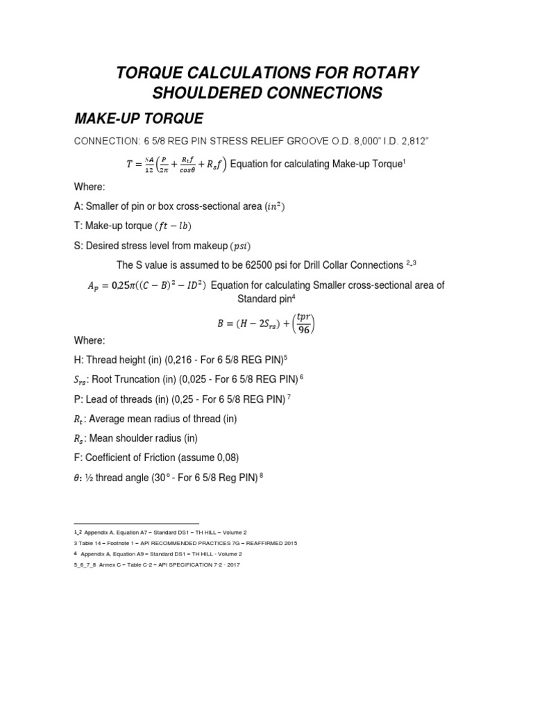 Torque Calculations For Rotary Shouldered Connection | PDF | Physics | Mechanical Engineering
