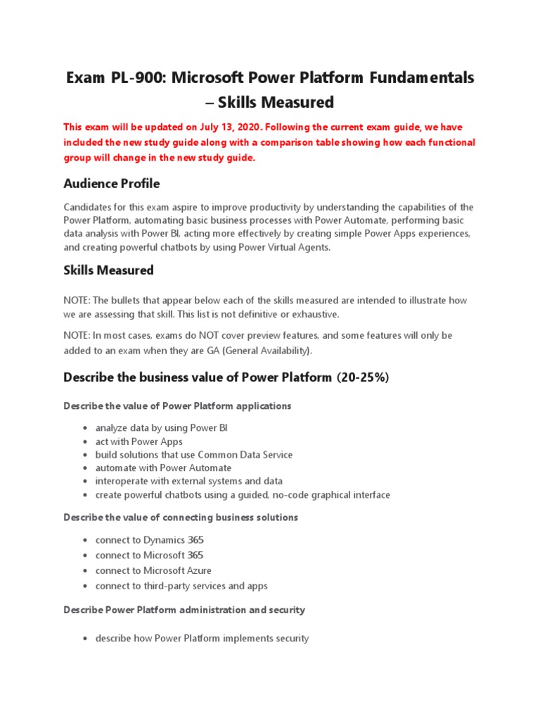Exam PL 900 Microsoft Power Platform Fundamentals Skills Measured | PDF ...