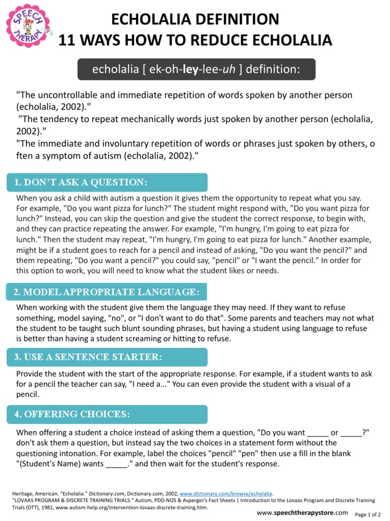 Echolalia Defintion Handout | PDF | Question | Autism