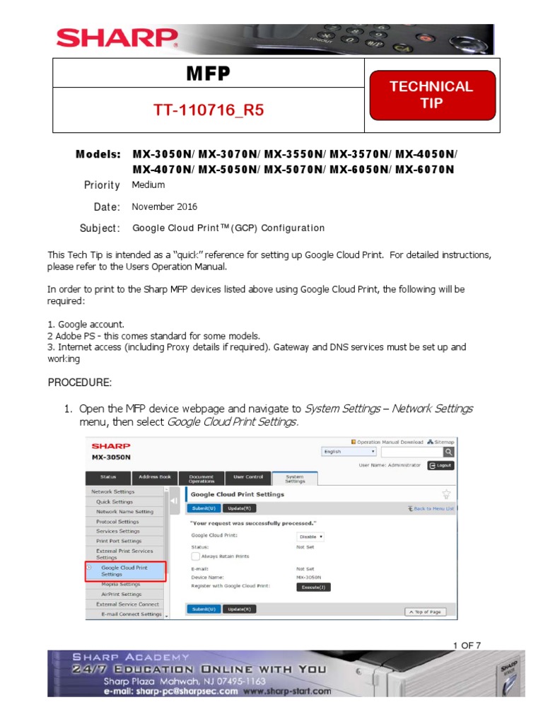 Sharp Copier Google Cloud Print Setup Instructions | PDF | Cloud Computing | Qr Code