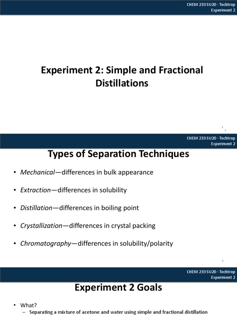 CHEM 233 Experiment 2 SU20 Lecture 1 PDF | PDF | Distillation ...