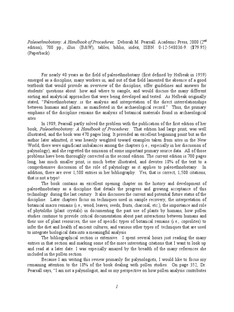 Paleoethnobotany: A Handbook of Procedures, Deborah M. Pearsall ...