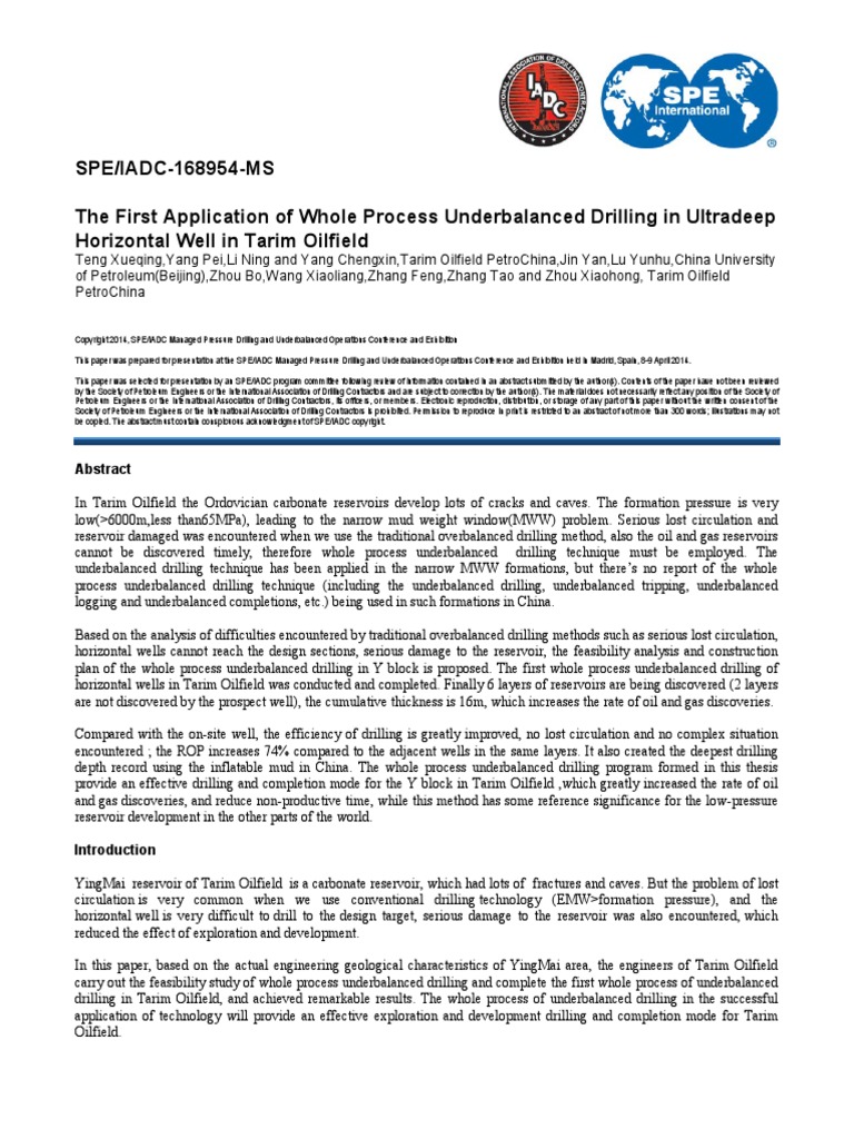 SPE/IADC-168954-MS The First Application of Whole Process Underbalanced ...