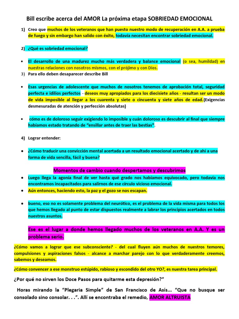 Bill Escribe Acerca Del AMOR La Próxima Etapa SOBRIEDAD EMOCIONAL | PDF