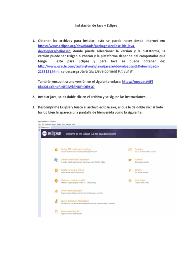 Instalación de Java y Eclipse | PDF | Java (lenguaje de programación) | Eclipse (software)