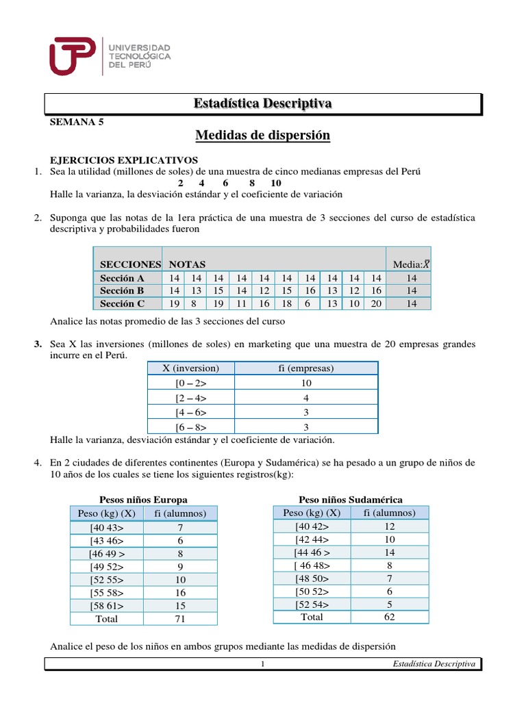 S05.s5 - Ejercicios Propuestos PDF | PDF | Desviación Estándar | Análisis de los datos