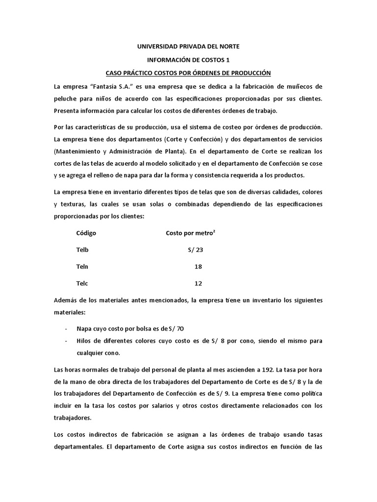 Caso Práctico Costos Por Órdenes de Producción | PDF | Inventario | Economias