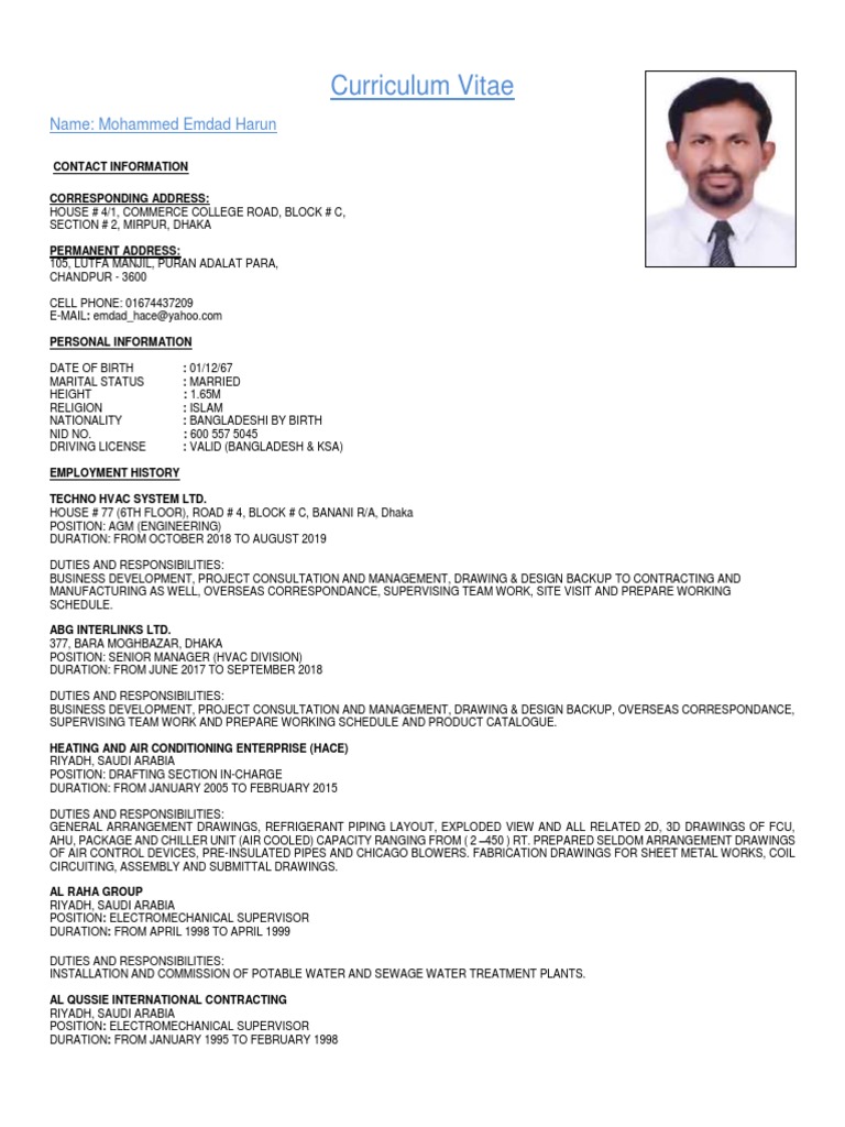 Emdad CV PDF | PDF | Duct (Flow) | Heating, Ventilating, And Air Conditioning