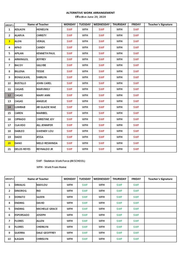 Alternative Work Arrangement Schedule | PDF
