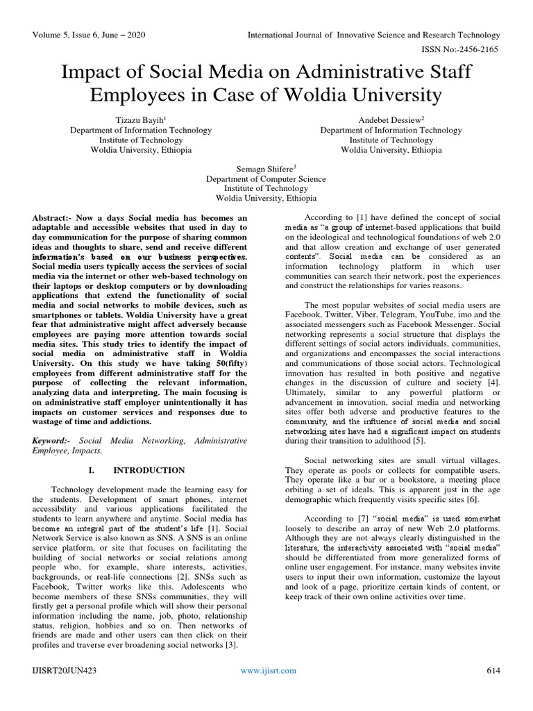 Impact of Social Media On Administrative Staff Employees in Case of ... Impact of Social Media On Administrative Staff Employees in Case of ...