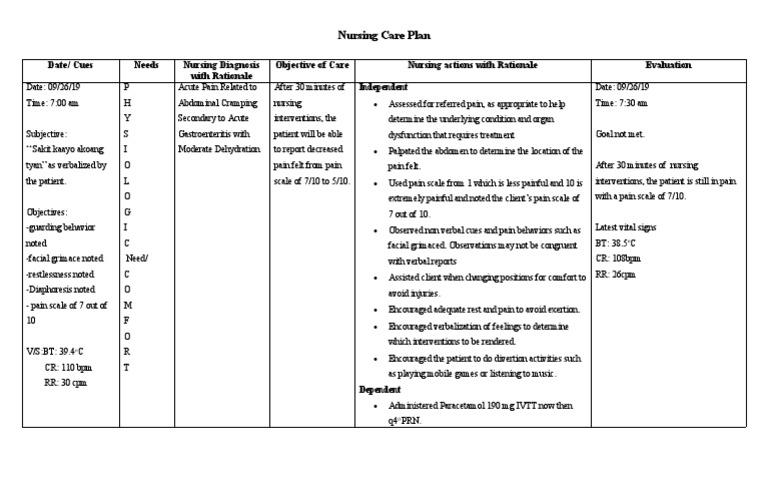 NCP Format | PDF | Pain | Medical Specialties