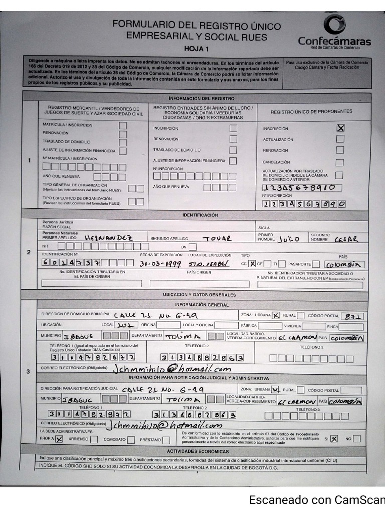 Formulario Rues Diligenciado - Didactico | PDF