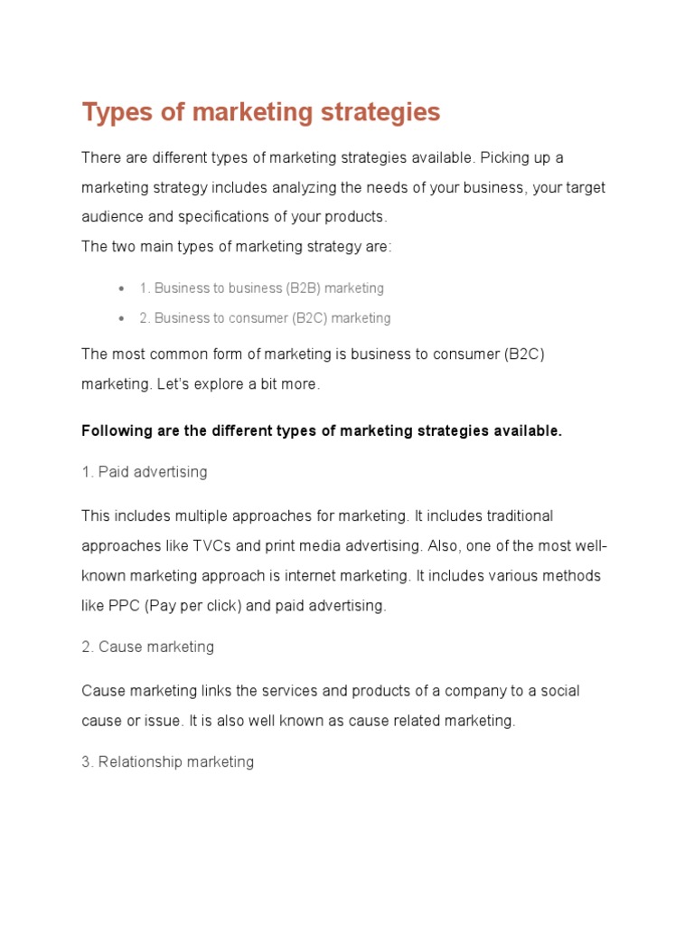Types of Marketing Strategies | PDF | Marketing | Media Manipulation