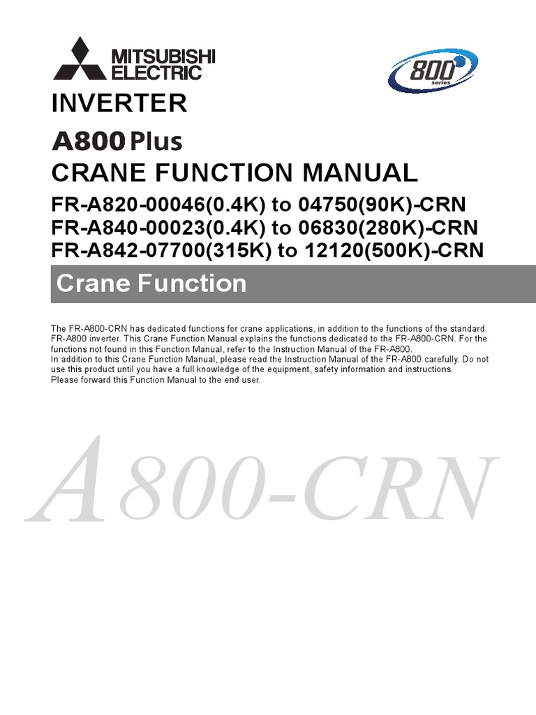 FR-A800 - CRN Crane Function Manual IB (NA) - 0600581-A (01.15) | PDF ...