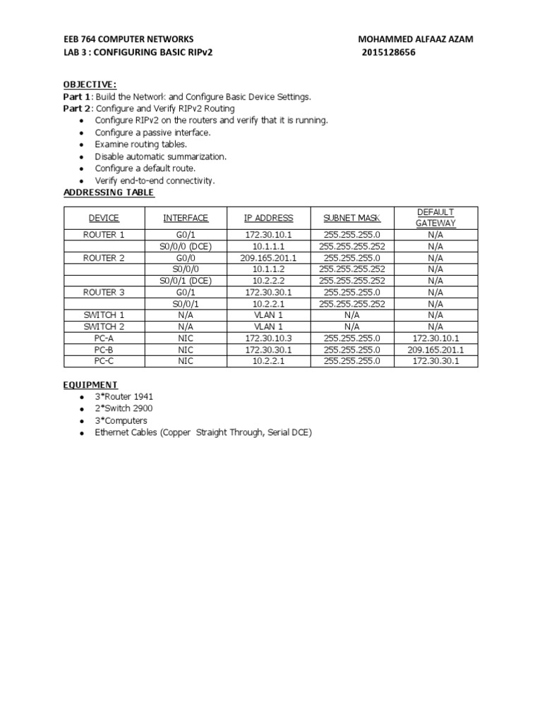 Configuring Basic Ripv2 2015128656 | PDF | Router (Computing) | Routing Configuring Basic Ripv2 2015128656 | PDF | Router (Computing) | Routing