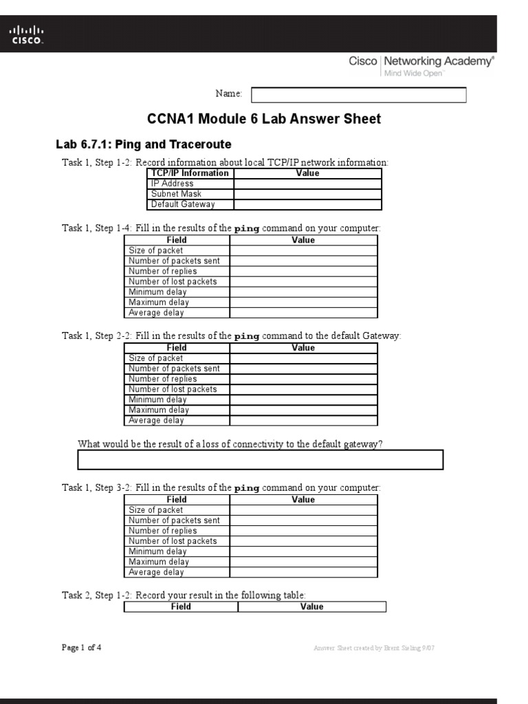 CCNA1 Module 6 Lab Answer Sheet | PDF | Telecommunications | Internet ...