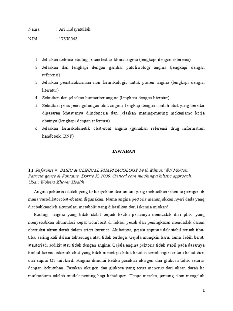 Ari Hidayatullah - 17330048 - Farmakoterapi - Kelas - D - Angina Pectoris | PDF | Pengembangan ...