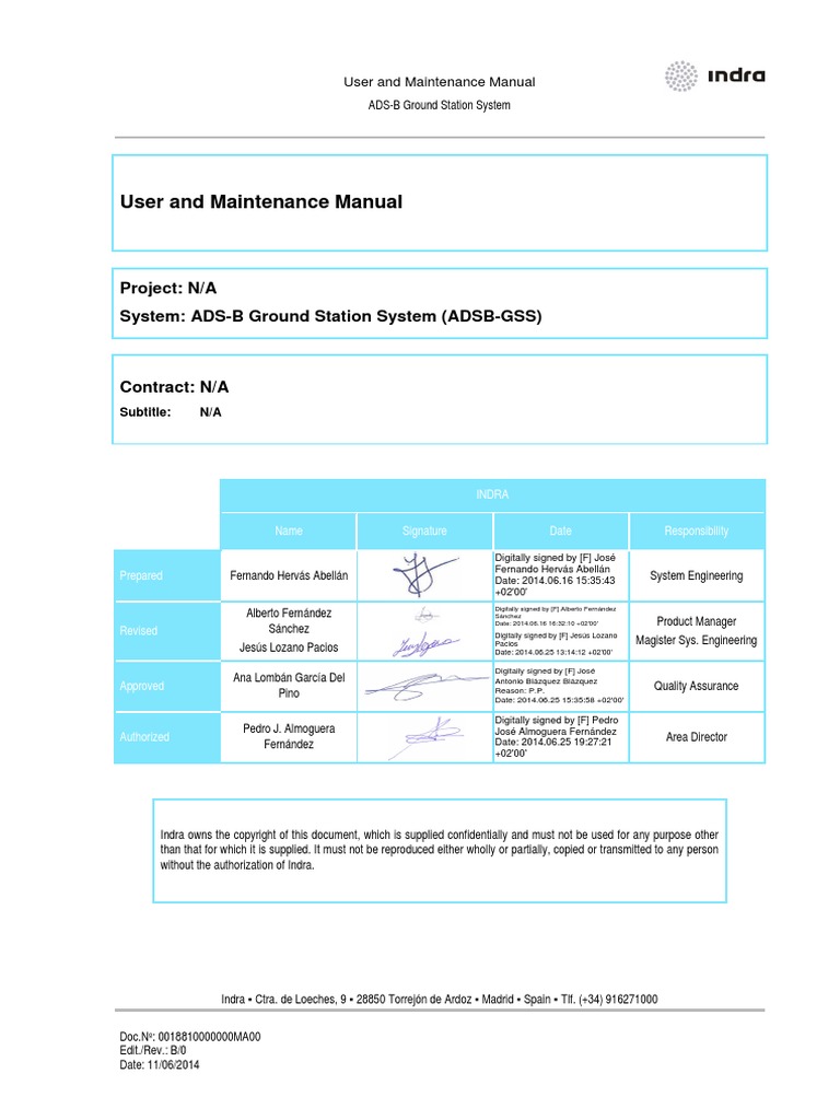 User and Maintenance Manual: Project: N/A System: ADS-B Ground Station System (ADSB-GSS) | PDF ...