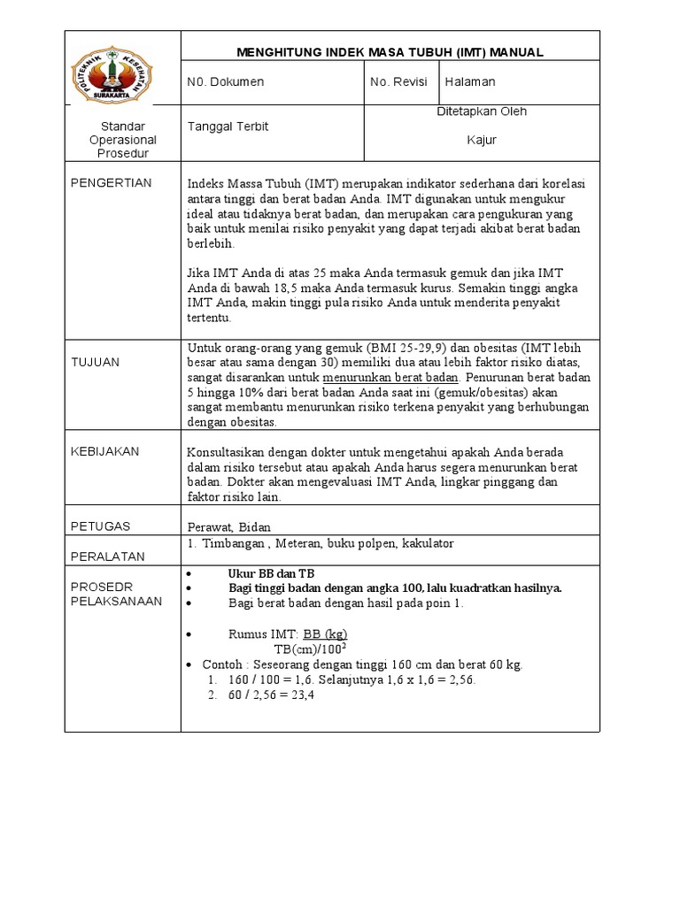 SOP Menghitung Indek Masa Tubuh (IMT) | PDF