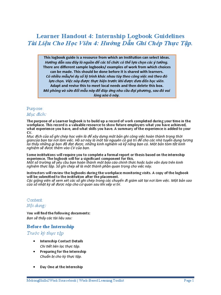 Learner Handout 7 - Internship. Logbook Guidelines January 20171 ...