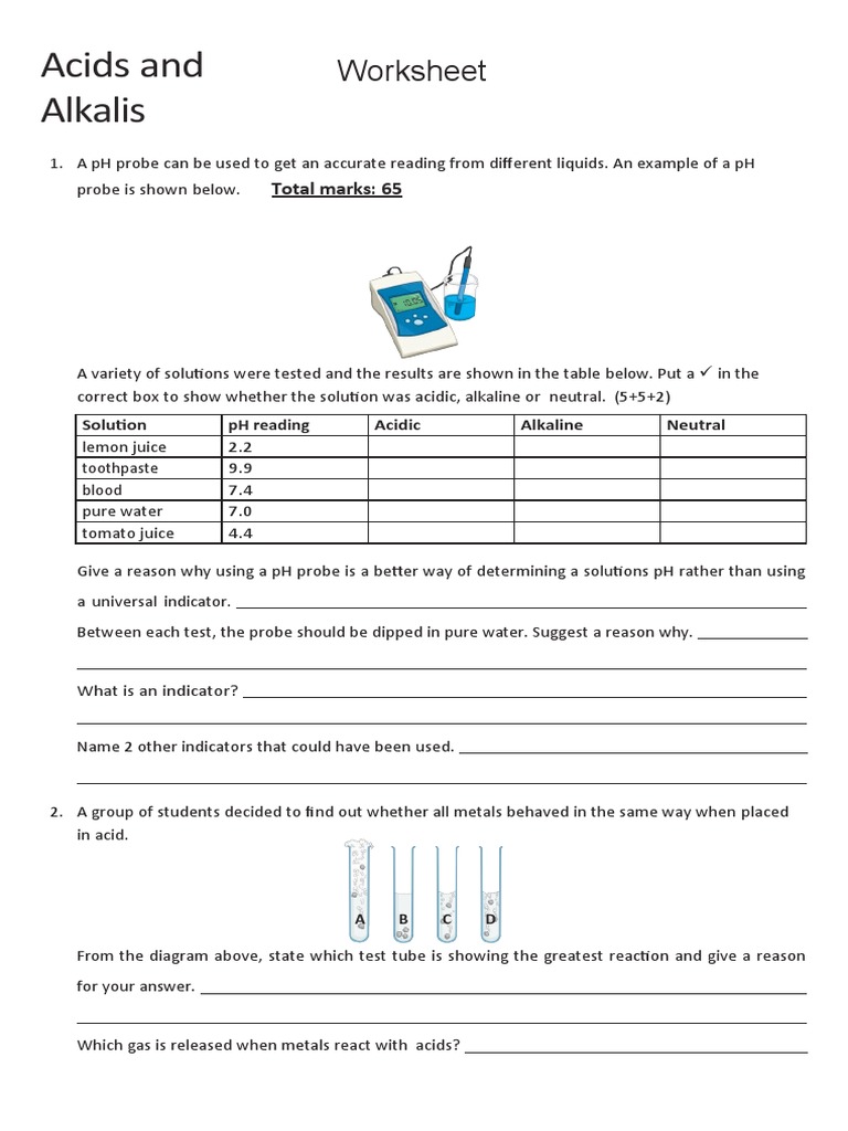 Acids and Alkalis Worksheet for Students | PDF | Ph | Acid