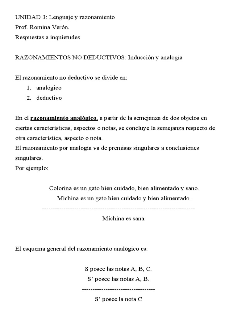 Unidad 3 Razonamientos No Deductivos Induccion - Analogía | PDF ...