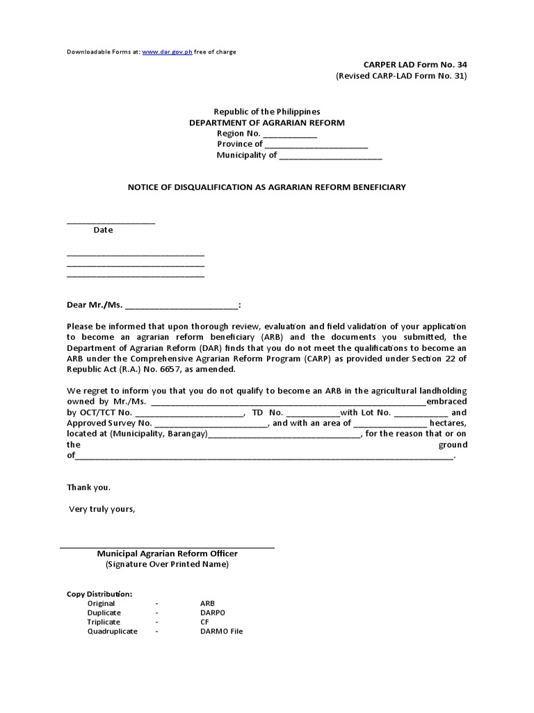 Carper Lad Form No. 34: Downloadable Forms At: Free of Charge | PDF