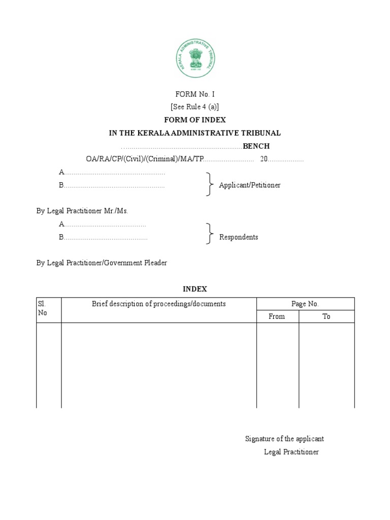 Form of Index in The Kerala Administrative Tribunal | PDF