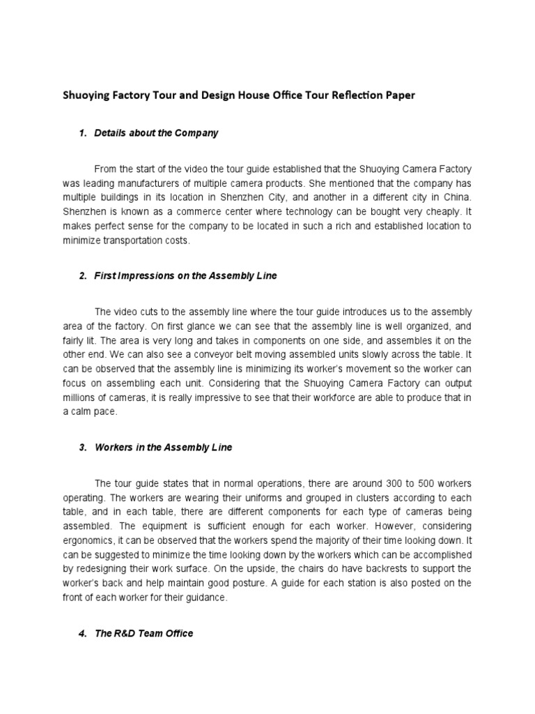 Shuoying Factory Tour and Design House Office Tour Reflection Paper ...