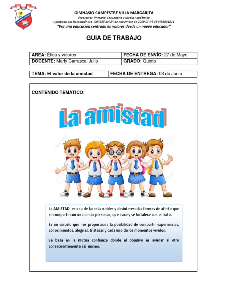 Actividades sobre el valor de la amistad | PDF