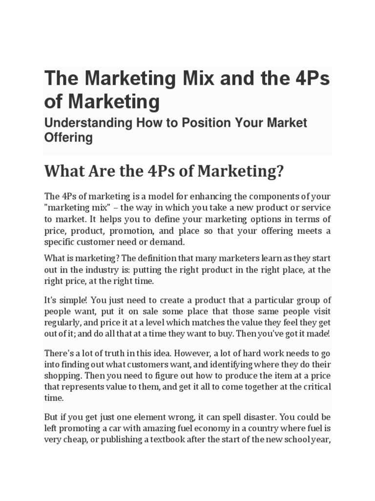 The Marketing Mix and The 4Ps of Marketing | PDF | Business